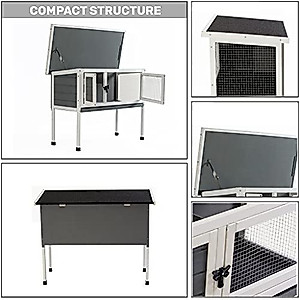 AMZOSS 36" Rabbit Hutch, Wooden Bunny Cages Indoor with Deeper Leakproof Tray, Small Elevated Rabbit Hutch with Hinged Asphalt Roof, and Made of Strong Fir Wood Indoor/Outdoor (US Spot)