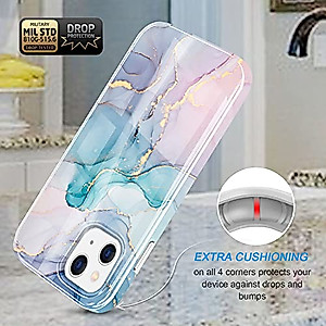 luolnh Gold Glitter Sparkle Case Compatible with iPhone 14 Plus Case Marble Design Shockproof Silicone Bumper Cover Phone Case for iPhone 14 Plus 6.7 Inch(Aqua Green/Purple)