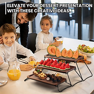 Tidita 3 Tier Serving Tray Acacia Wood - Cupcake Stand & Tower Serving Trays - 3 Tiered Wooden Large Serving Platter for Dessert - Food Display Stands & Charcuterie Board for Party, Picnic, Buffet