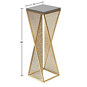 Kate and Laurel Elita Mid-Century Modern Industrial Wood and Metal Pedestal End Table for Storage and Display, 10x10x30, Gray/Satin Gold