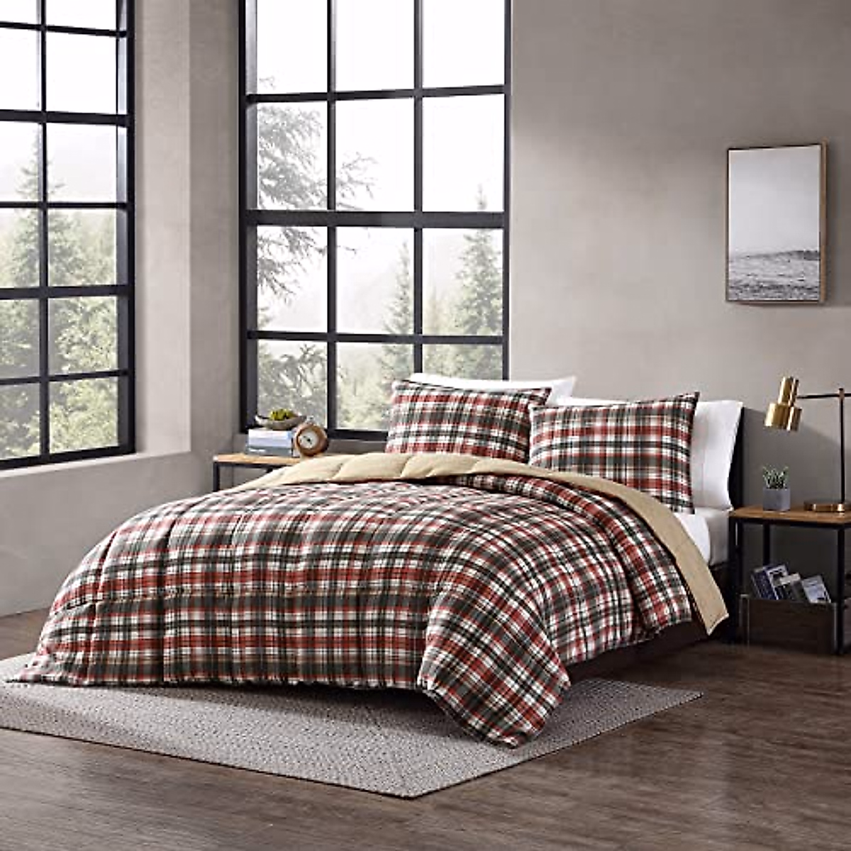 Eddie Bauer - King Comforter Set, Reversible Plaid Alt Down Bedding with Matching Shams, Home Decor for Colder Months (Astoria Red, King)