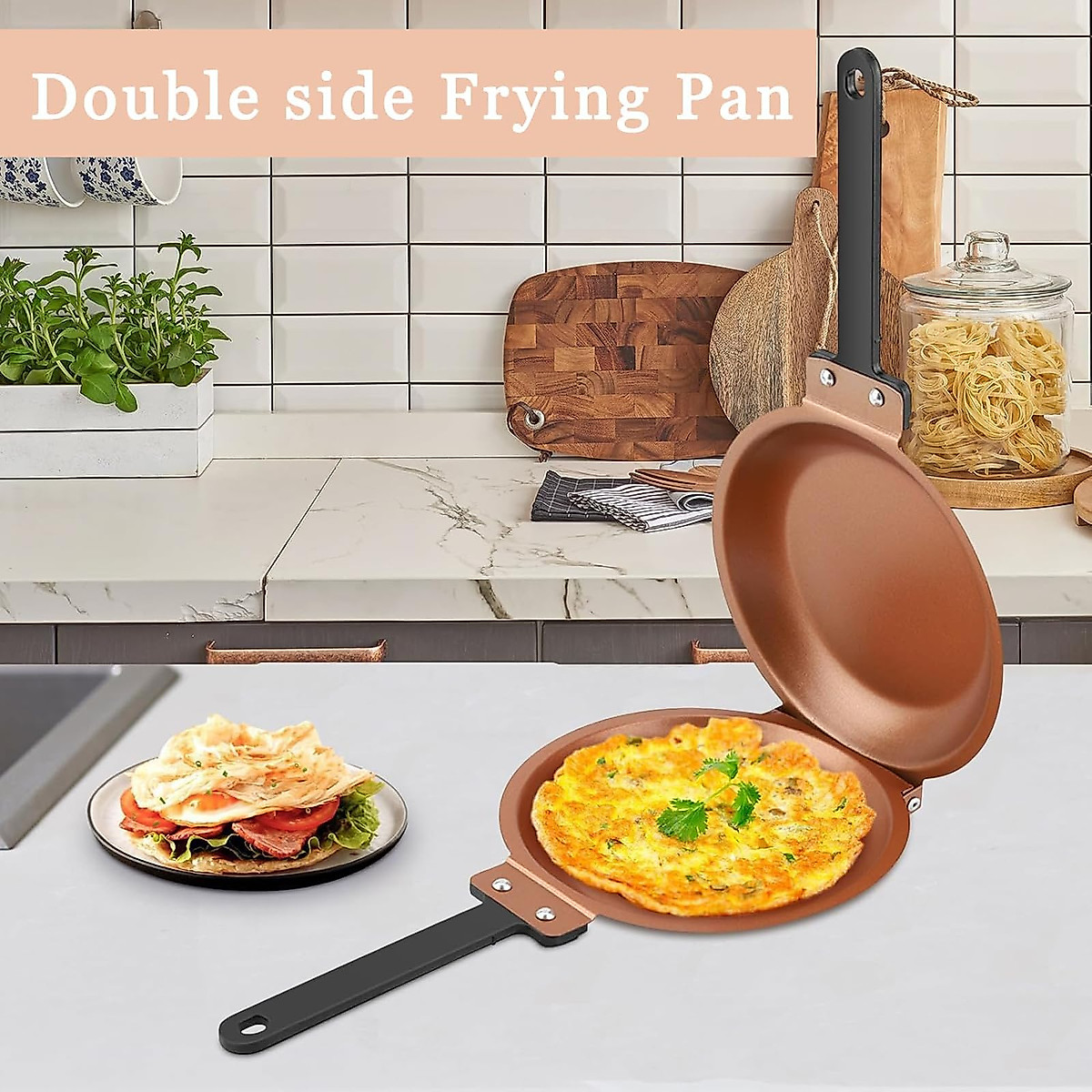 OFUCAB Flipmaster Pancake Pan,Double-Sided Non-Stick Pancake Maker,Reversible Pan Pancake Maker Steel Flip Fry Pan,Folding Breakfast Frying Pan For Breakfast Making,Pancakes, Omelettes (Brown)