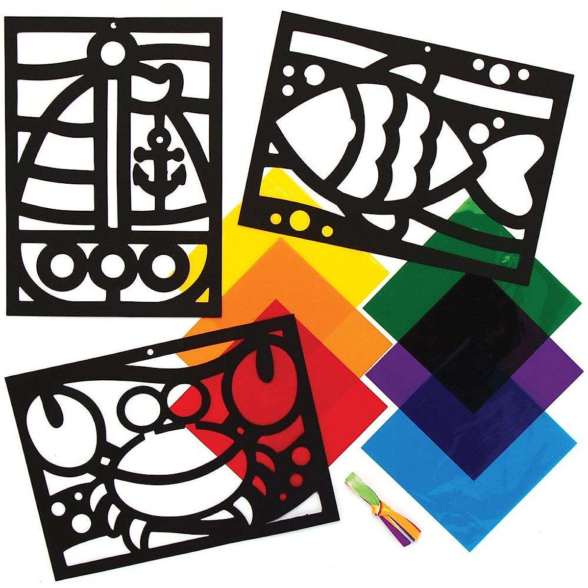 Baker Ross AT865 Seaside Stained Glass Decoration Kits - Pack of 6, for Kids Arts and Crafts Projects