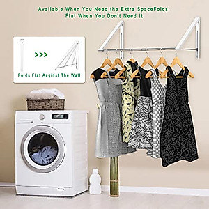 Anjuer Laundry Room Drying Rack Wall Mounted Clothes Hanger Folding Wall Coat Racks Aluminum Home Storage Organiser Space Savers White 2 Rakcs with Rod