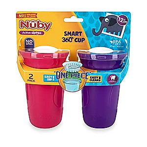 Nuby No Spill Edge 360 10 oz Cup with Silicone Rim, 2 Pack