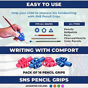 SNS Pencil Grip for Children Unique Design with Pack of 16