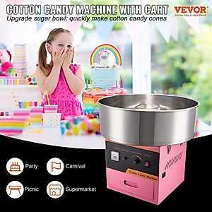 Pink Commercial Electric Cotton Candy Machine with Stainless Steel Bowl - Perfect for Kids Birthday and Family Party - Candy Floss Maker