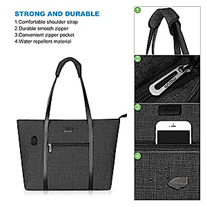 MOSISO USB Port Laptop Tote Bag for Women,Compatible with MacBook, 17-17.3 inch Notebook and Chromebook, Work Travel Business Computer Bag with Small Purse, Black