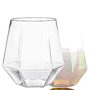 40 count Diamond Unbreakable Stemless Plastic Wine Champagne Whiskey Glasses Elegant Durable Disposable Indoor Outdoor Ideal for Home, Office, Bars, Wedding, 12 Ounce Cups (Clear)