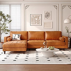 Giantex Sectional Sofa Couch with Chaise Lounge, L-Shaped 3-Seat Sofa Sleeper, CertiPUR-US Sponge Air Leather, 9 Birch Wood Legs, Backrest and Bolsters, for Living Room Apartment Office Easy Assembly