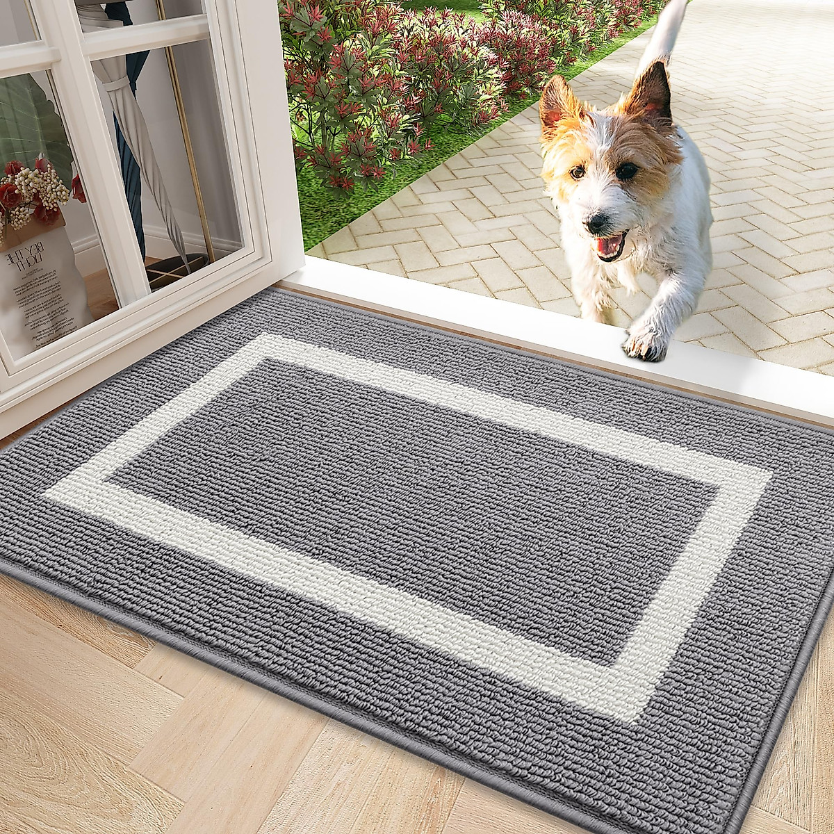 OLANLY Indoor Door Mat, 20x32, Non-Slip Absorbent Resist Dirt Entrance Rug, Machine Washable Low-Profile Inside Entry Door Rugs for Entryway, Grey