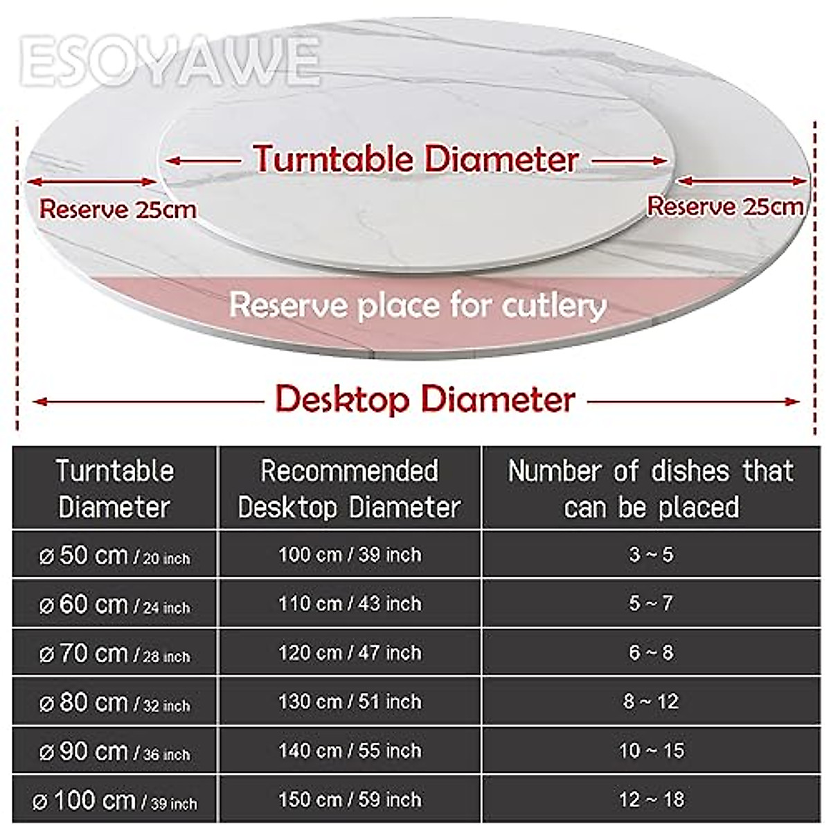 Lazy Susan Round Dining Table Swivel Plate, 360° Rotating Silent Smooth Wooden Turntable, Large Tabletop Rotating Serving Tray, Diameter Ø 20" 24" 28" 32" 36" 39"