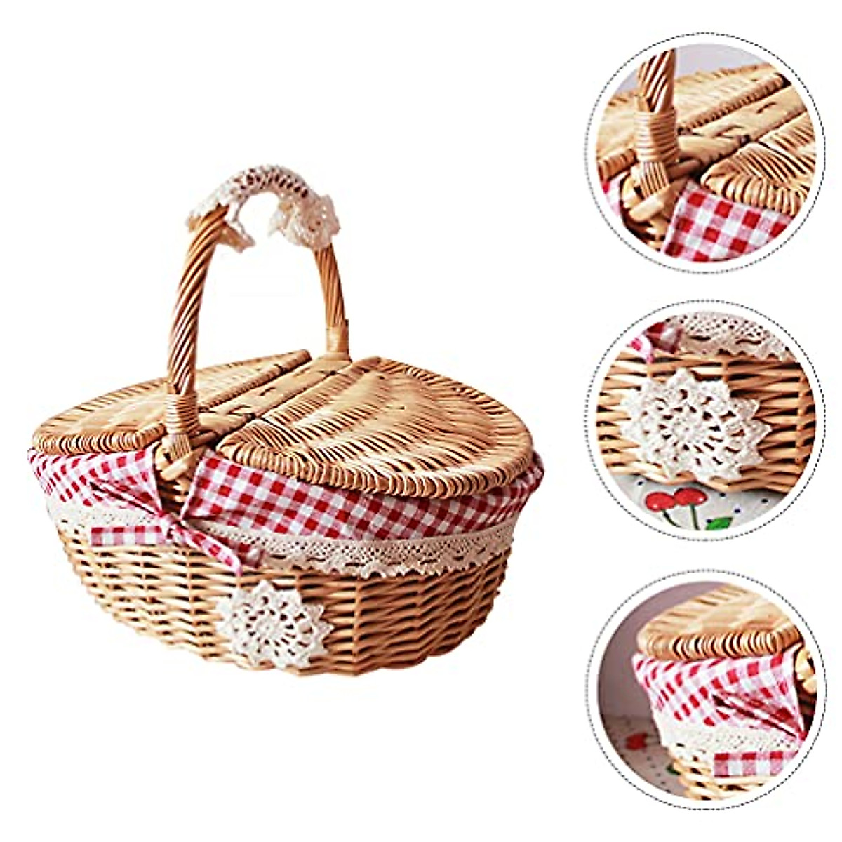 FOMIYES Wicker Picnic Basket with Lid and Handle Vintage Style Picnic Hamper Hand Woven Gift Packing Basket for Camping Outdoor