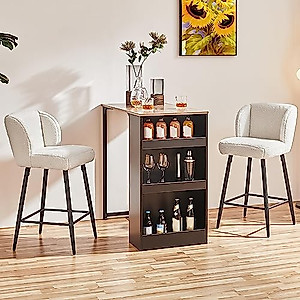 Yaheetech Bar Stools Set of 4 Boucle Fabric Upholstered Counter Height Stools Armless Kitchen Island Stools with Black Metal Legs for Pub Club Kitchen, White