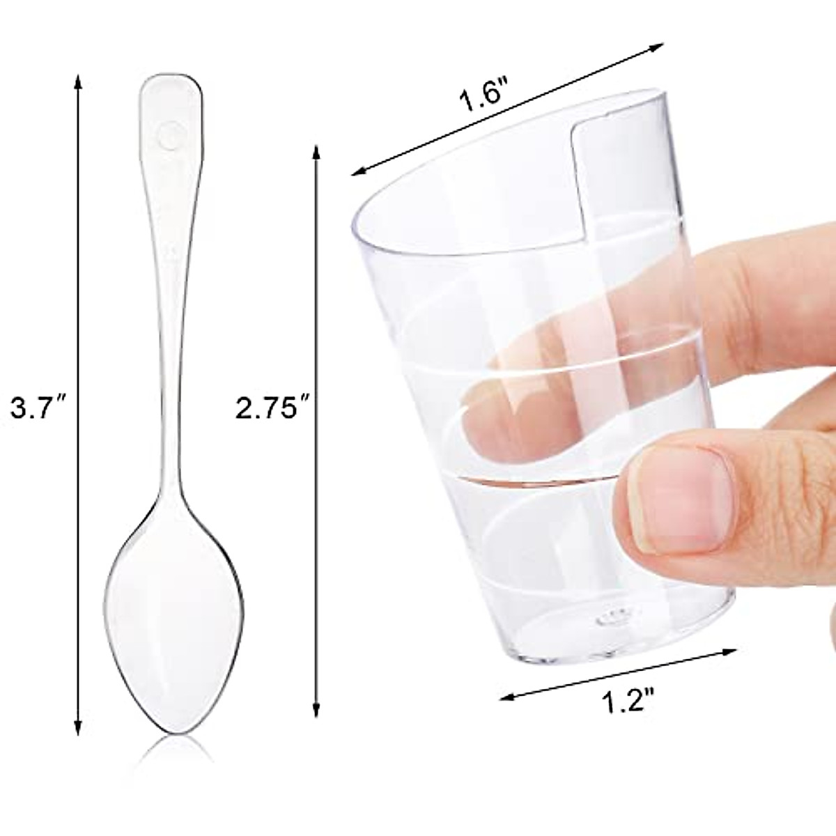 Fasmov 100 Pack 2 Oz Mini Dessert Cups with 100 Spoons, Clear Plastic Parfait Appetizer Cup for Tasting Party Desserts Appetizers