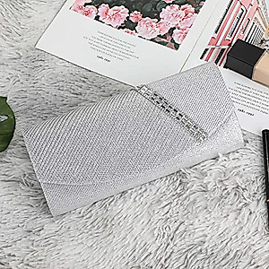 Pinprin Womens Evening Clutch Bag Ladies Envelope Handbag Prom Bridal Wedding Party Purse with Detachable Chain (C-Silver)
