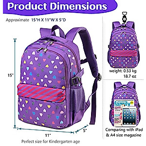 BLUEFAIRY Girls Kindergarten Backpack Set with Lunch Bag Bookbag Kids Preschool Elementary School Bags for Child Teens Lightweight Waterproof Nylon Sturdy Gifts Large Pocket 15 inch(Purple & Blue)