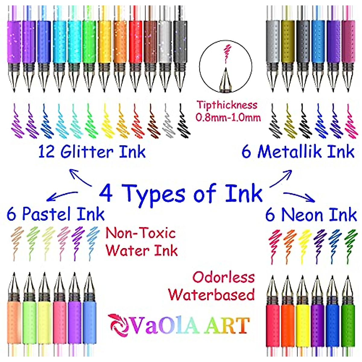 Colored Pens 30 Psc Glitter Gel Pens for Kids Colorful Pens for Spirograph Deluxe Design Set