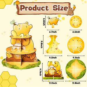 Z1juce Winnie Dessert Holder 3 Tier Winnie Party Dessert Holder Winnie Theme Cardboard Cake Stand for Birthday Party Decorations Winnie Cupcake Display for Boys Girls Birthday Party Supplies