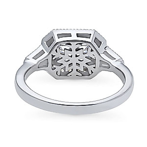 BERRICLE Sterling Silver Halo Wedding Engagement Rings Emerald Cut Cubic Zirconia CZ East-West Promise Ring for Women, Rhodium Plated Size 8