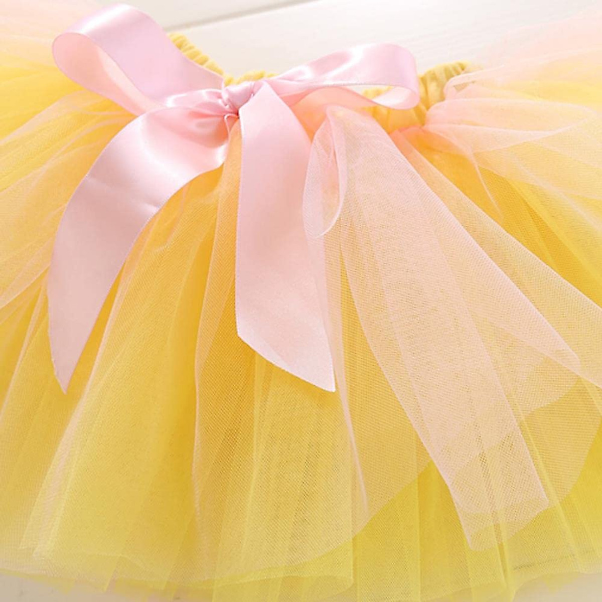 IBTOM CASTLE Baby Girls 1st Birthday Cake Smash 3pcs Outfits Set Cotton Romper bodysuit+Tutu Dress+Flower Headband Princess Skirt Clothes Yellow smile Sun One Size