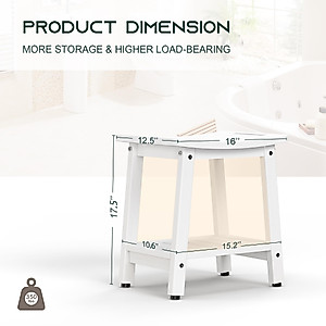 BEKVEM Shower Bench for Inside Shower - White HDPE Shower Stool Waterproof - Spa Bathroom Seat Chair with Handle, Storage Shelf, Adjustable Feet - Indoor/Outdoor, Weather Resistant
