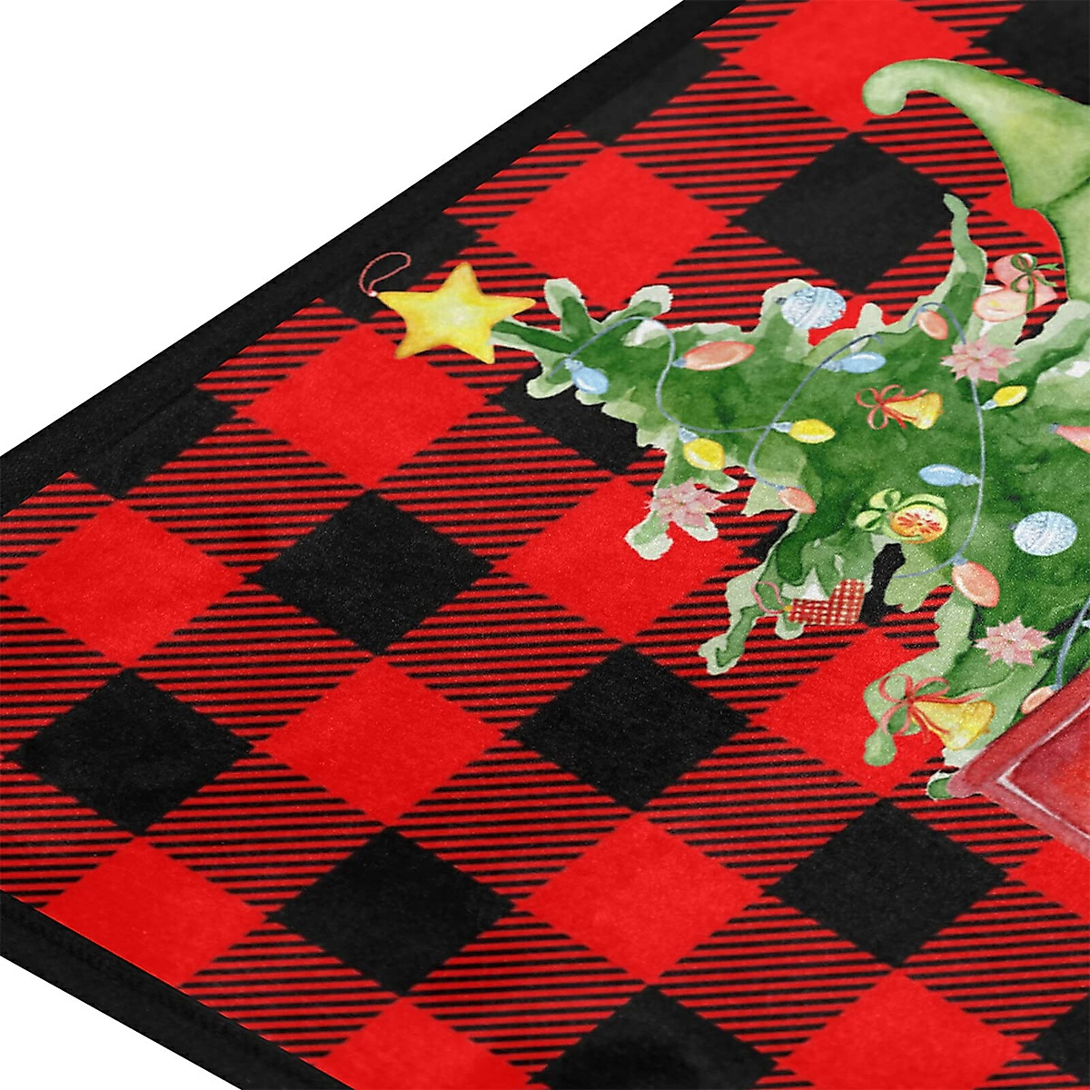 Christmas Tree Red Truck Kitchen Rugs Buffalo Check Plaid Winter Bath Rug Indoor Outdoor Doormat Runner Comfort Mat Non-Slip Carpet for Bathroom 39" X 20"