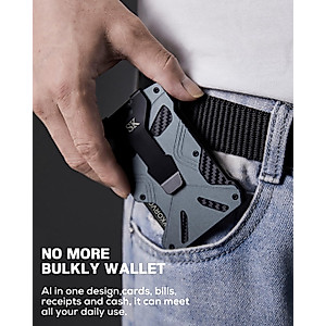 Sykorvon Minimalist Wallet for Men Slim Metal Wallet with Money Clip, RFID Blocking Tactical Carbon Fiber Wallet Card Holder with ID Window