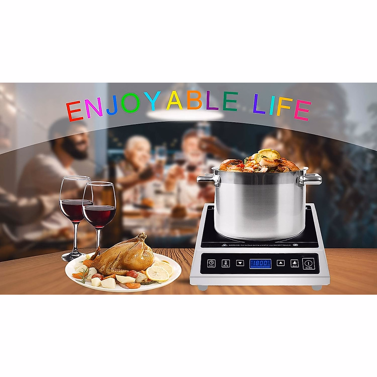 1800W Commercial Induction Cooktop Stainless Steel Burner Countertop Temp Settings from 140°F to 465°F 120V Stove Electric Burner NSF-Certified with LCD Screen and ANTI-SKIP Surpace