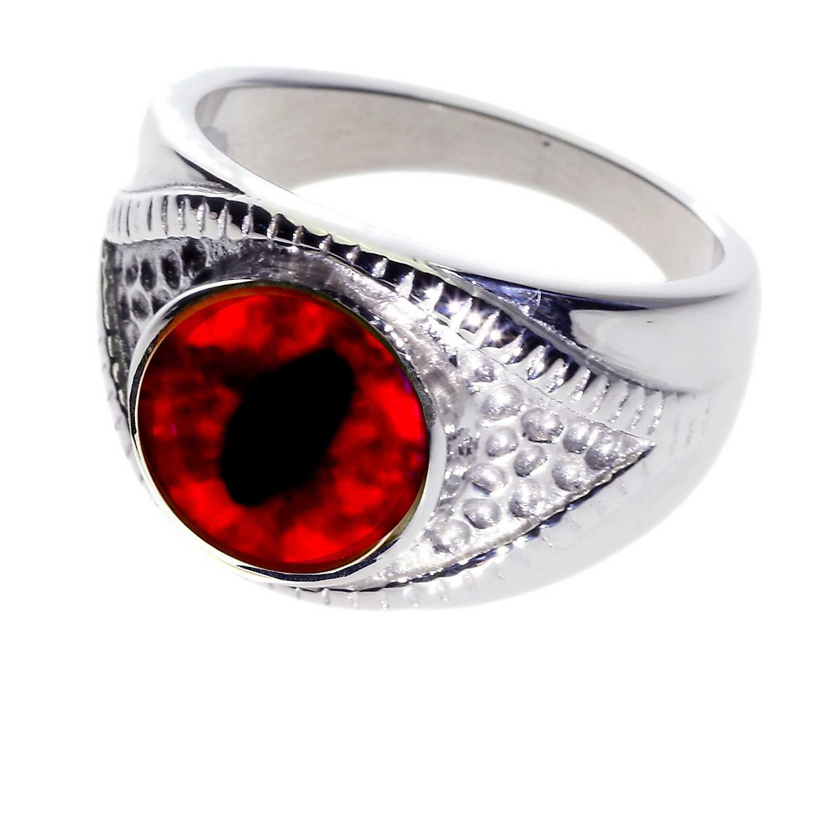 Steel Dragon Jewelers Glass Eye Ring - Choose from 21 Animal or Fantasy Eyes in an Exotic Eye-Shaped Stainless Steel Setting (Red Dragon #2, 7)