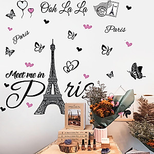 Paris Tower Wall Decal Paris Eiffel Tower Wall Sticker Vinyl Eiffel Tower Peel and Stick Wall Decals Removable Self-Adhesive Stickers Paris Tower Wall Decor for Bedroom Kitchen Office Background Livin