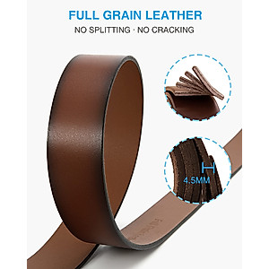 YOETEY Full Grain Leather Belts for Men - Black Belt Men 1.5" Width for Jeans - Thick & Durable with Extra Loop