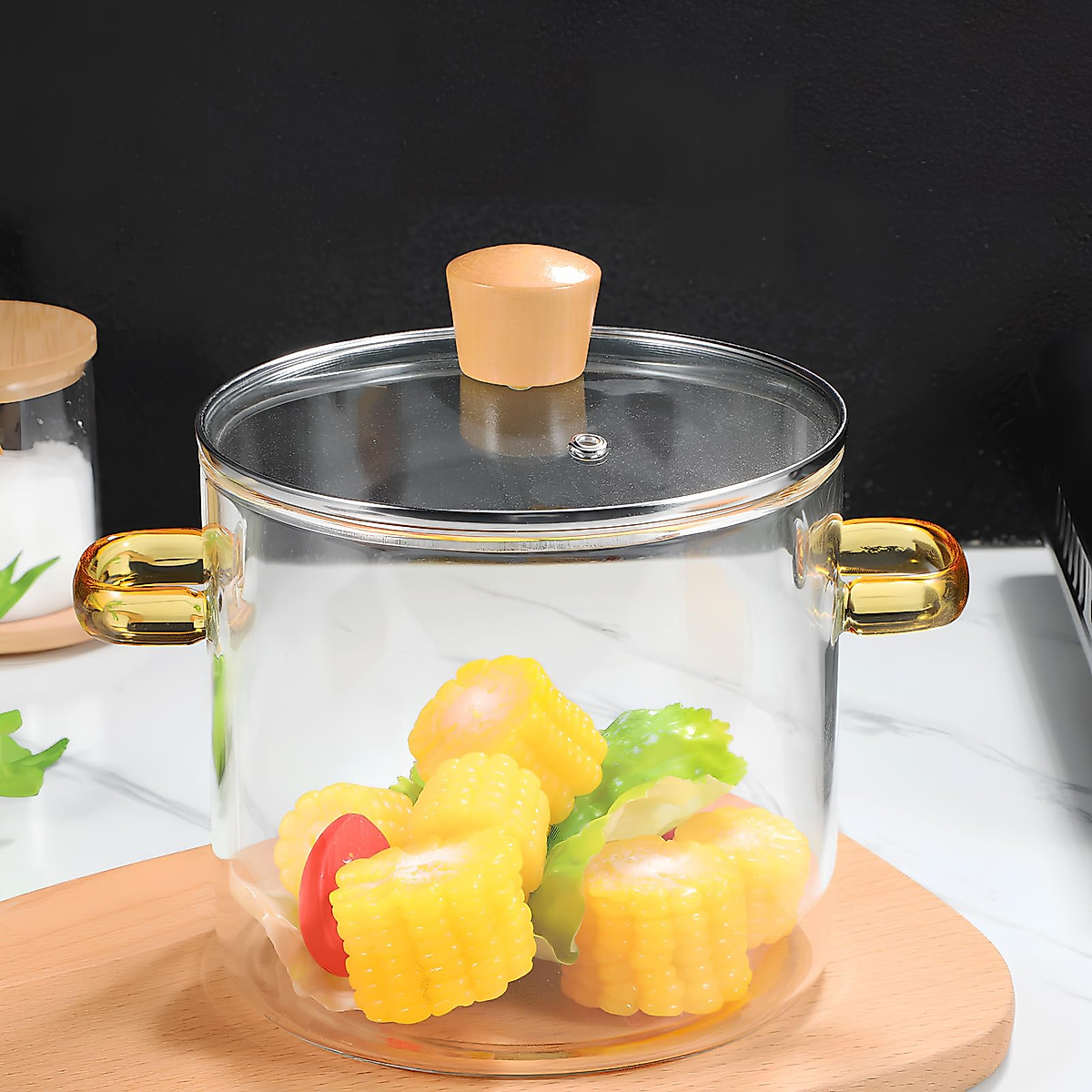 GANAZONO Glass Cooking Pot Glass Stovetop Pot Clear Pot Glass Cookware Glass Saucepan 2300ml