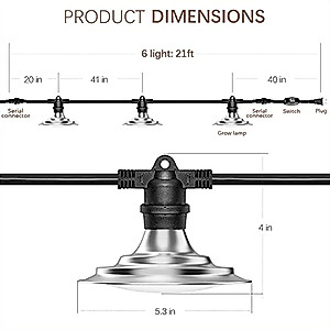 Espird Outdoor LED Grow Lights for Greenhouse Waterproof String Grow Light, Full Spectrum LED Plant Grow Light Lamp, Waterproof Greenhouse Grow Lights for Seedling, Veg, Flower (6-Bulbs)