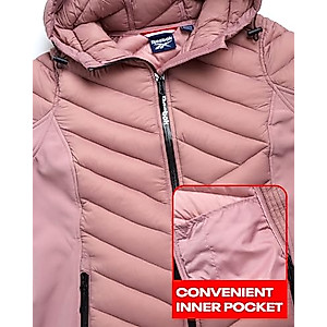 Reebok Women's Jacket - Lightweight Quilted Puffer Parka Coat with Flex Stretch Panels – Casual Jacket for Women (S-XL), Size Large, Dusty Rose