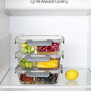 DAS TRUST 3 Pack 36oz Food Storage Containers 2 Compartment Glass Meal Prep Containers with Lids for Adult Food Prep Containers with Divider Reusable Lunch Bento Box