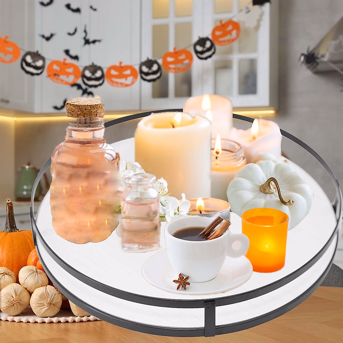 12" Wood Lazy Susan,Wooden Lazy Susan Organizer Display Stand,Turntable 360 Degrees Rotating Table Decor ,Round Lazy Susan for Countertop Cabinet or Dining Table,Farmhouse Table Decor.(White)