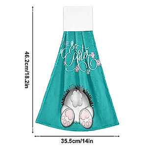 KOCOART Cute Bunny Foot Tail Kitchen Oven Towels Happy Easter Day Hanging Hand Towel with Loop 2 Pieces Super Absorbent Dishcloth Fingertip Tea Bar Dish Towel for Bathroom Tabletop