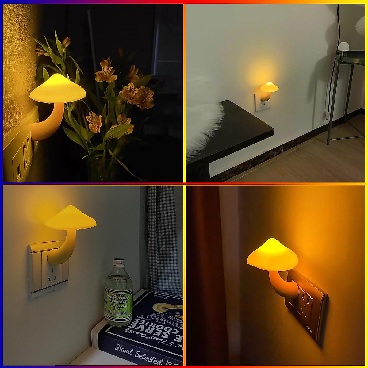ESUPPORT Mushroom-Shaped Energy Saving Sensor LED Night Light with Plug Yellow(Average Life Expectancy 50000h)