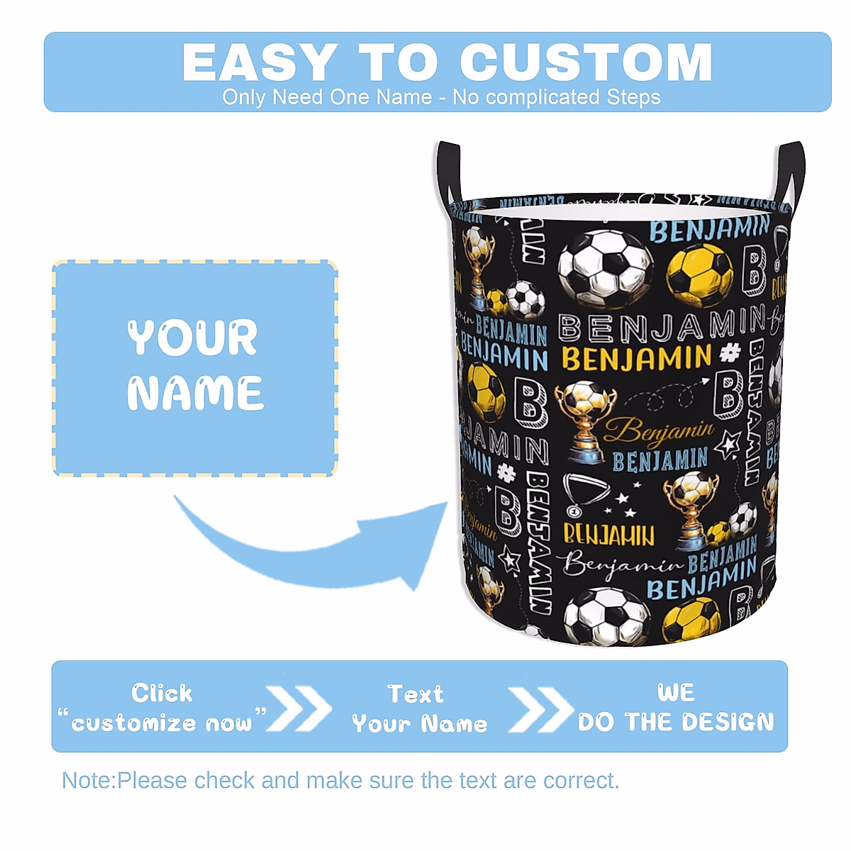 Custom Soccer Laundry Baskets,Personalized Laundry Hamper for Kids Boys Girls Adults,Collapsible Clothes Storage Organizer,16.5 X 13.8in