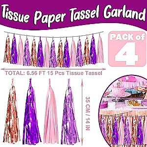 4P Pink-Purple Rose-Gold Party-Decorations Tassel Garland, Tassels Banner Streamers for Parade Floats, Bachelorette, Wedding, Birthday, Halloween, Christmas,
