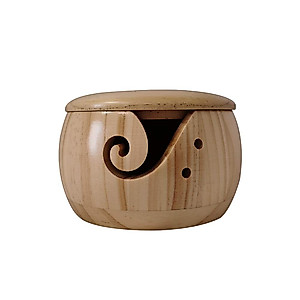 Kakalote Crafted Wooden Knitting Bowl, Yarn Storage Bowl with Lid, Yarn Holder Dispenser for Crocheting, Storage Knitting Accessories Organizer(Pine Bottle with Lid)