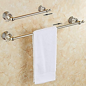 Crystal Bathroom Hardware Set,Adjustable Towel Rack, Toilet Roll Paper Holder,Hand Towel Holder,Hook,Gold Bathroom Accessories Set Wall Mounted (Bright Gold)