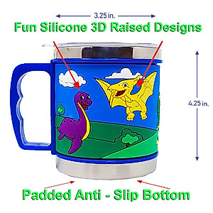 F-32 12 Oz Kids Stainless Steel Mug With Slider Closure Lid - Eco-Friendly - BPA Free Signature Collection (Dinosaur Blue)