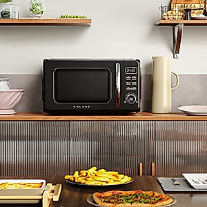 Galanz GLCMKZ09BKR09 Retro Countertop Microwave Oven with Auto Cook & Reheat, Defrost, Quick Start Functions, Easy Clean with Glass Turntable, Pull Handle, 0.9 cu ft, Black