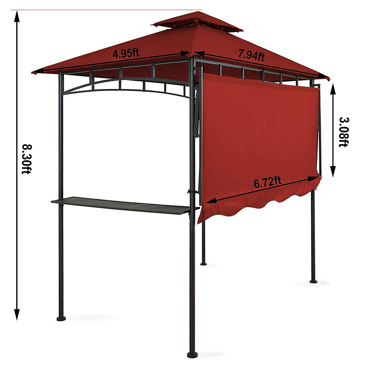 CHARMELEON Dark Grey Grill Gazebo, Double Tiered BBQ Gazebo, 5x8 Grill Canopy,Outdoor BBQ Canopy Tent with Stretchable Side Awning