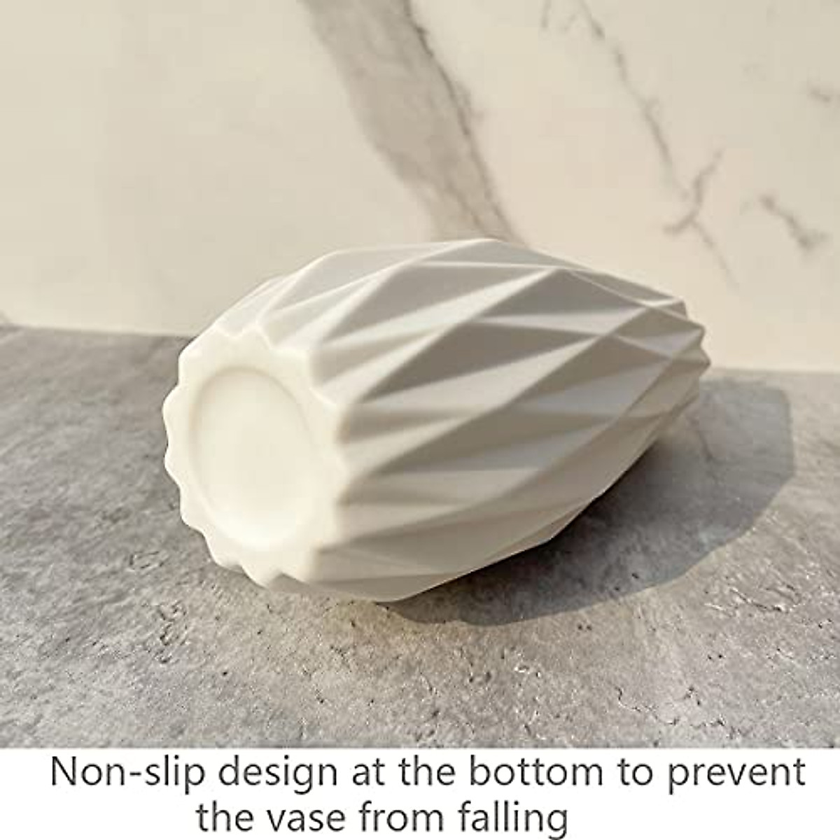 White vases for Flowers Modern Simple Ceramic Dried Flower vase Rivet Modern Angled Stoneware Home Decor Flower Vase -7.5inch, White