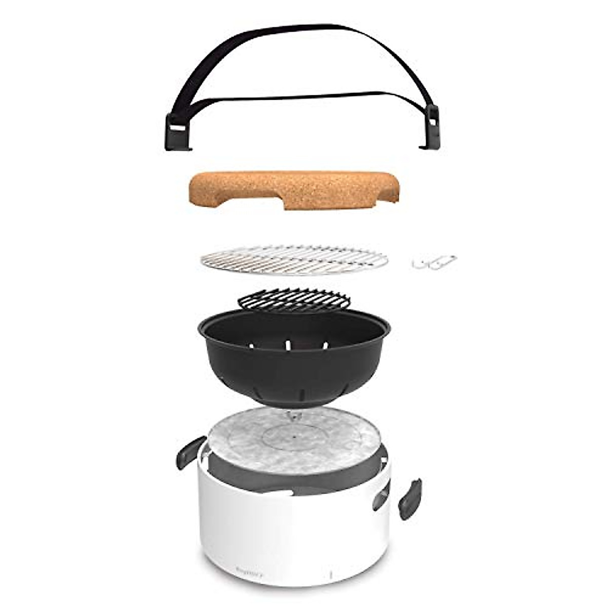 BergHOFF LEO Portable Tabletop BBQ Grill To-go grill with Heat Resistant Base Easy-carry strap & detachable handles, Removable elements, Adjustable airflow, 13.75", White