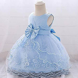 OBEEII Baptism Dresses Princess Wedding Special Occasion Baby Girl Christening Dress Blue 9-12 Months