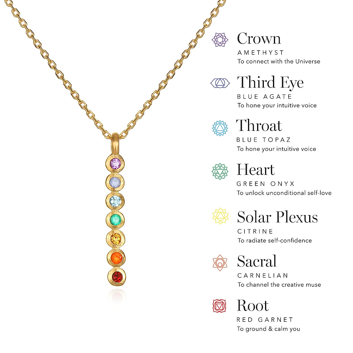 Satya Jewelry 18K Yellow Gold Plated Multi Stone Chakra Stick Pendant Women's Necklace, 18" with 2" Extension
